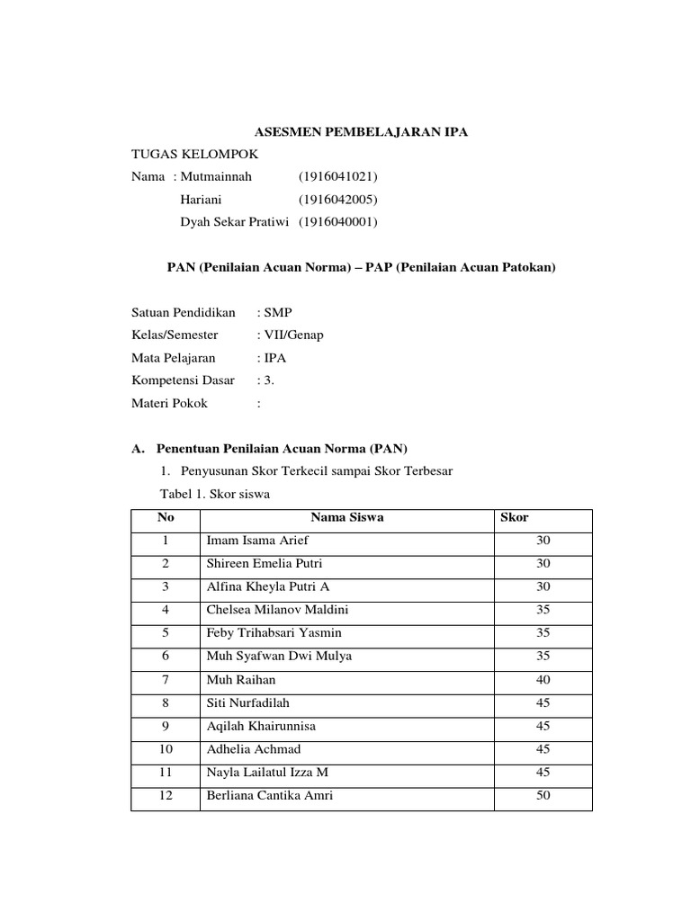 PAN & PAP Asesmen Pemb. IPA | PDF