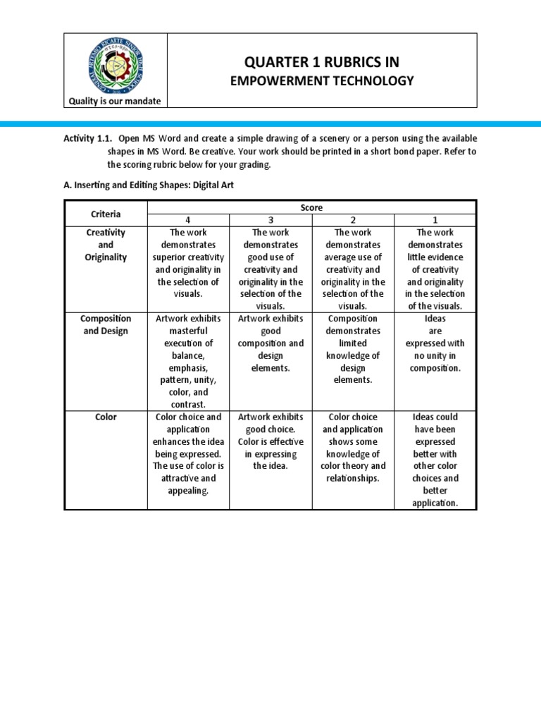 Quarter 1 Rubrics In: Empowerment Technology | PDF | Page Layout | Rubric (Academic)