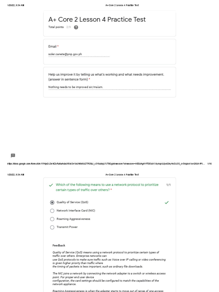 A+ Core 2 Lesson 4 Practice Test | PDF | Computer Network | Domain Name ...