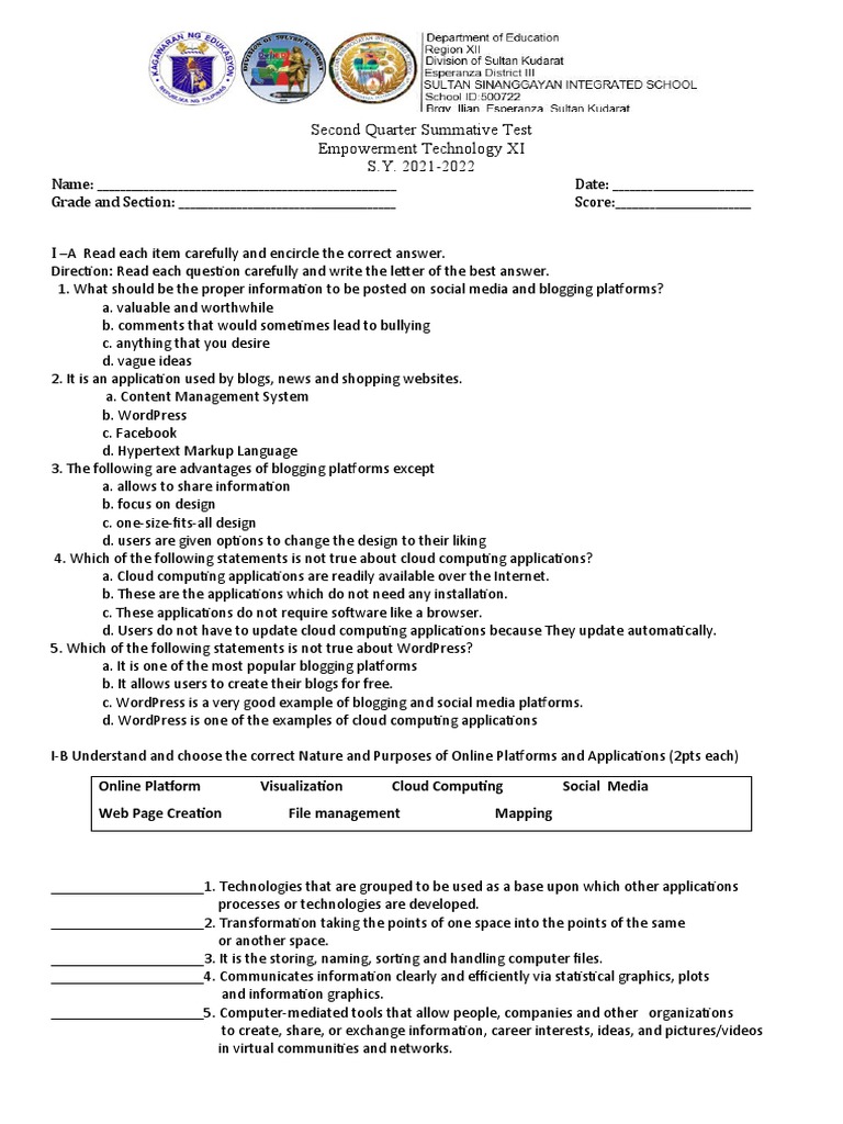 Empowerment Technology Test Overview | PDF | Application Software ...