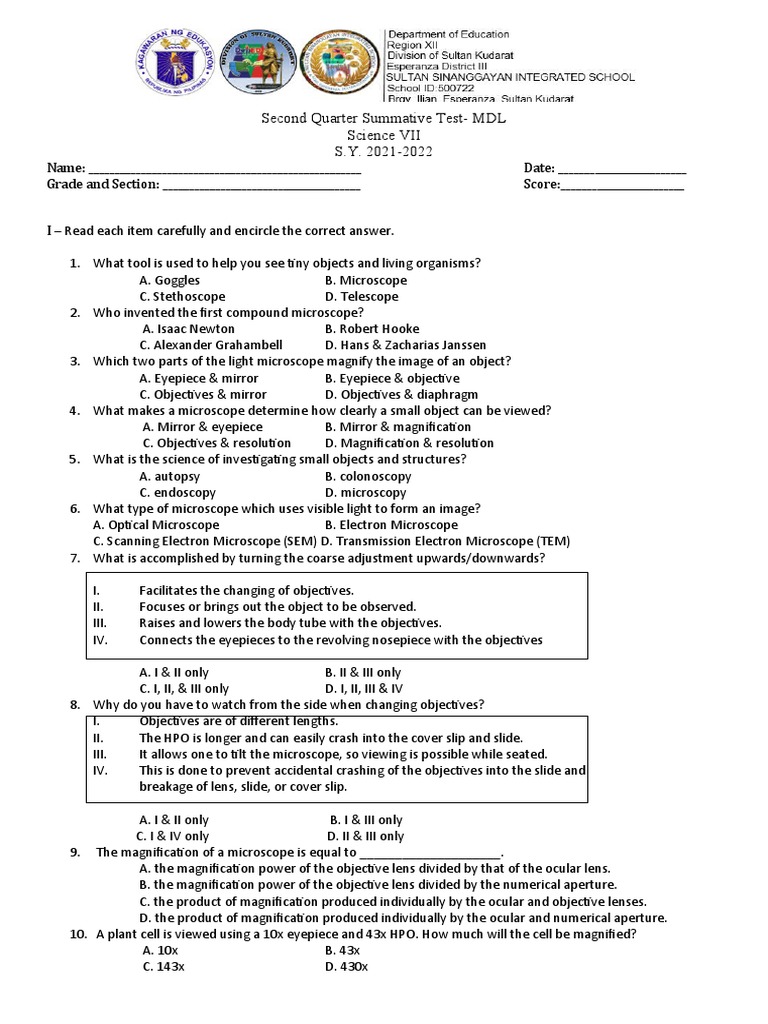 Second Quarter Summative Test-MDL Science VII S.Y. 2021-2022 | PDF ...
