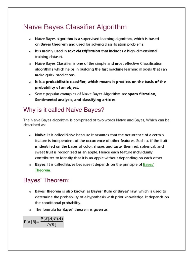 Naïve Bayes Classifier Algorithm | PDF | Statistical Classification | Statistical Theory