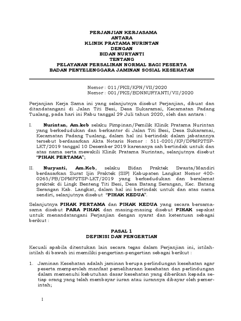 PERJANJIAN KERJASAMA BIDAN Nuryanti | PDF