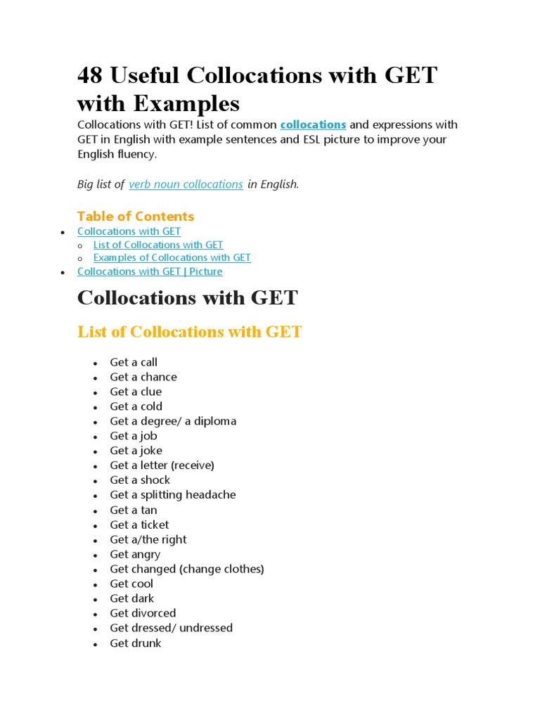 48 Useful Collocations With GET With Examples | PDF | Foreign Language ...