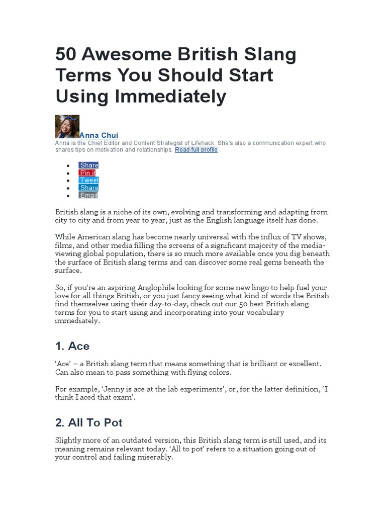 50 Awesome British Slang Terms You Should Start Using Immediately | PDF ...