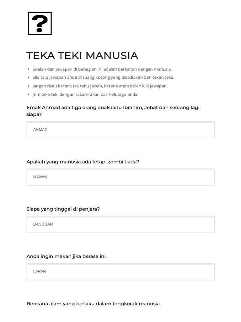 Jom Teka Teki 7 - Teka Teki Manusia | PDF