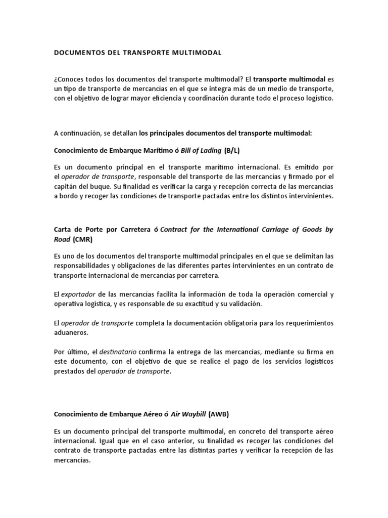 Documentos Del Transporte Multimodal | Descargar gratis PDF | Seguro ...
