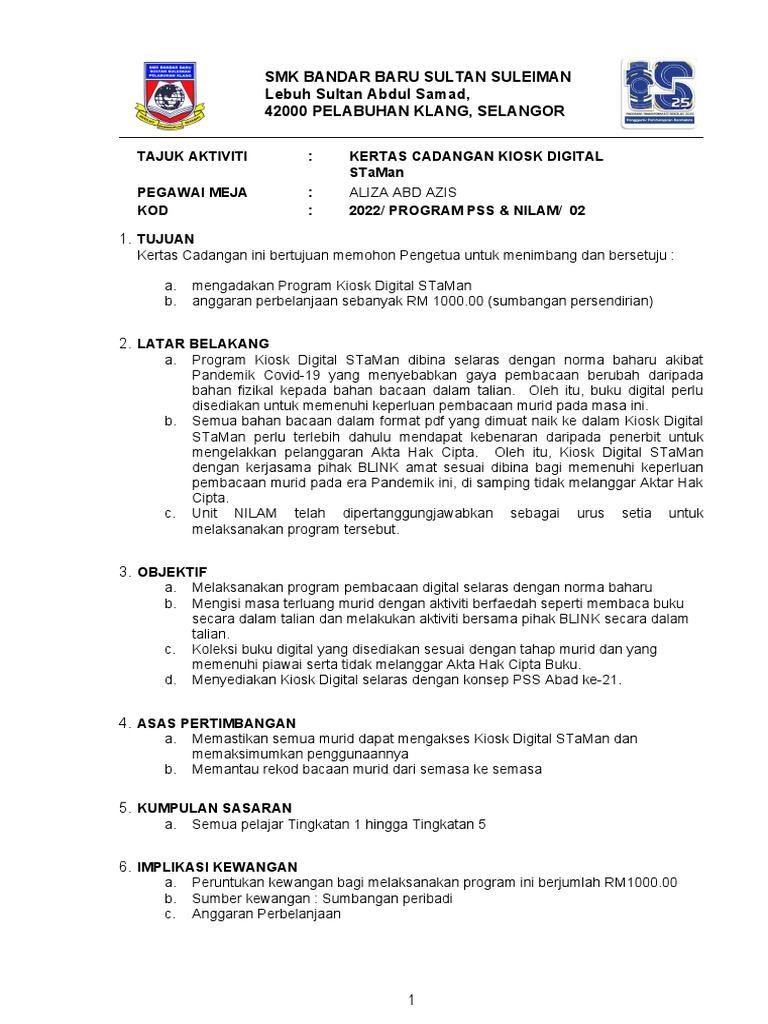 Kertas Cadangan Kiosk Digital STaMan | PDF