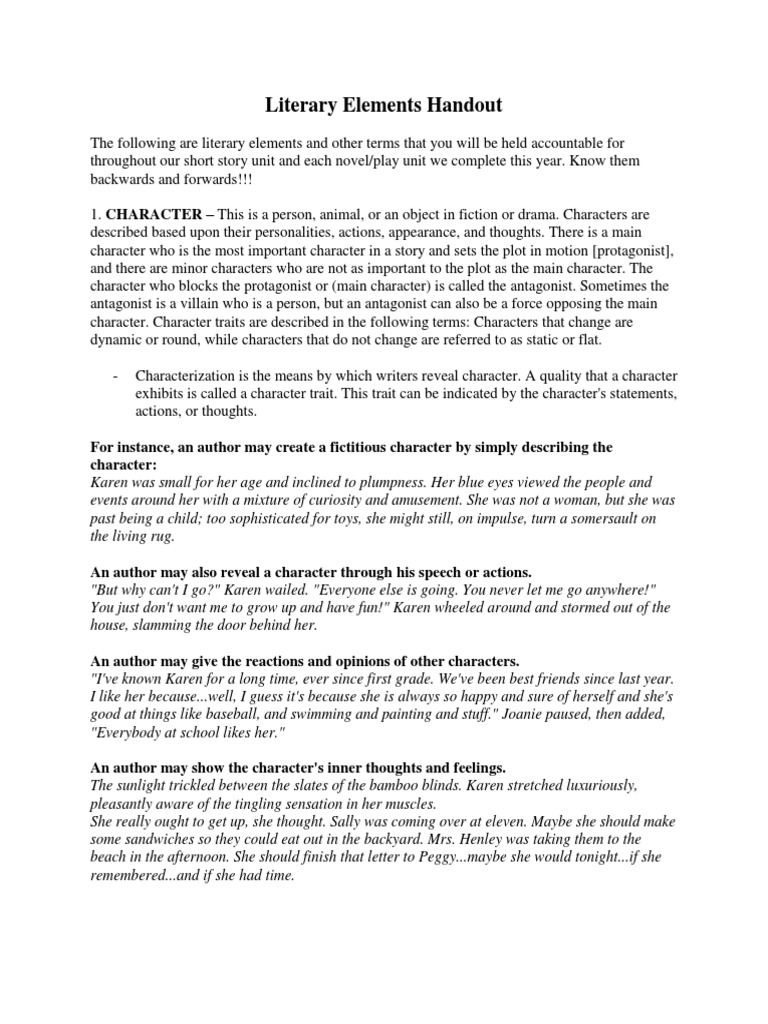 Literary Elements Handout | PDF | Narration