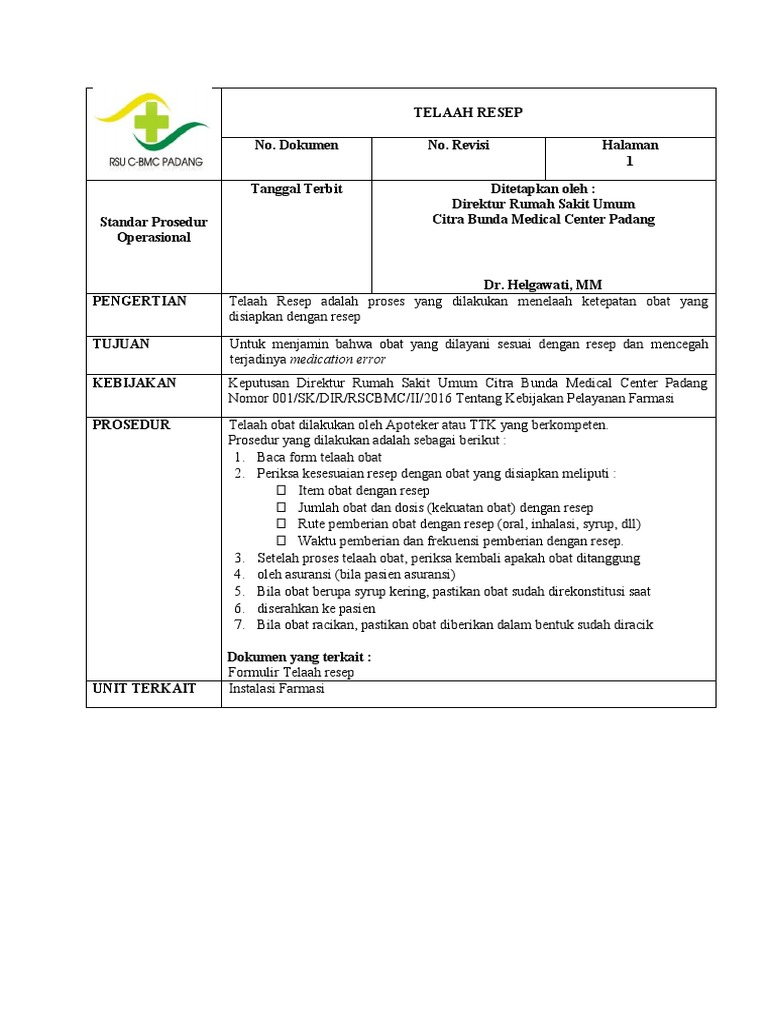 SPO Telaah Resep | PDF