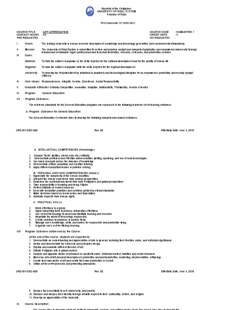 Art-Appreciation Syllabus | PDF | Value (Ethics) | Competence (Human ...