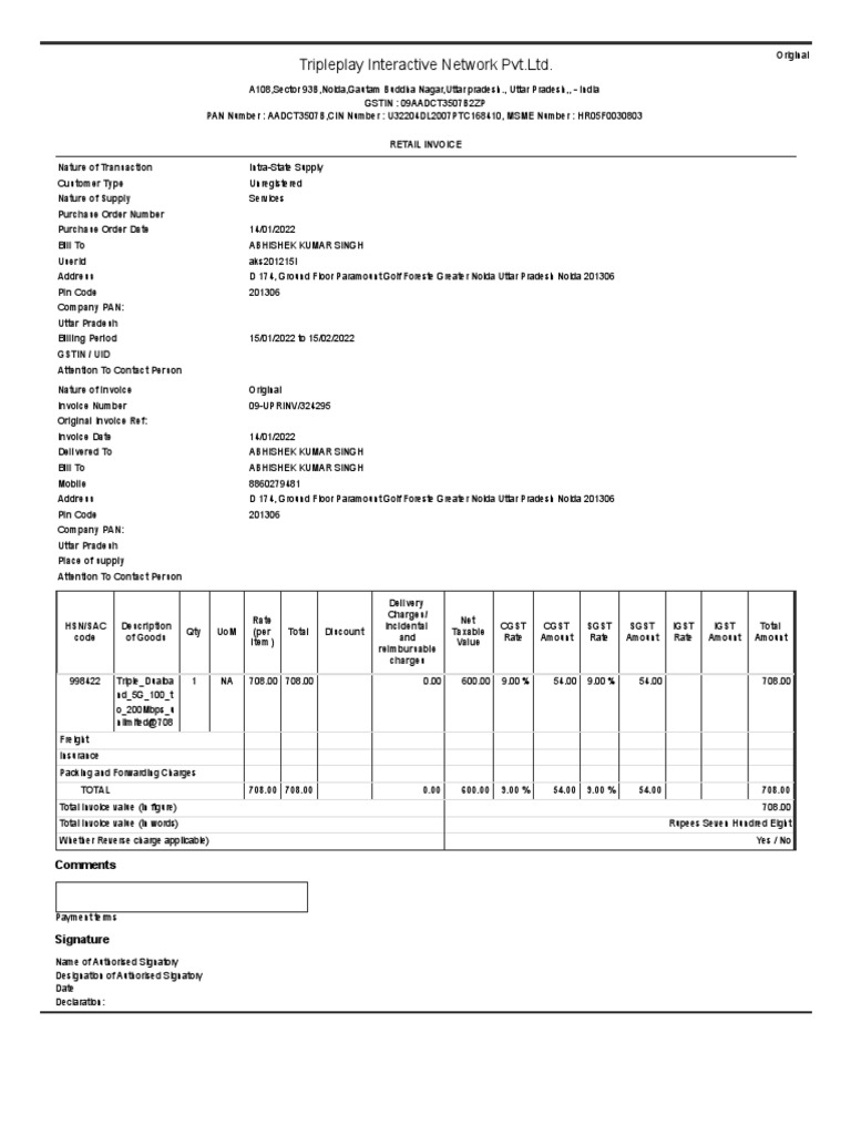Tripleplay Broadband Invoice Details | PDF | Invoice | Payments