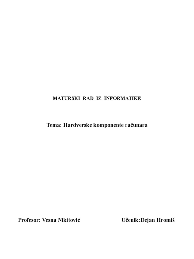 Hardverske Komponente Racunara | PDF