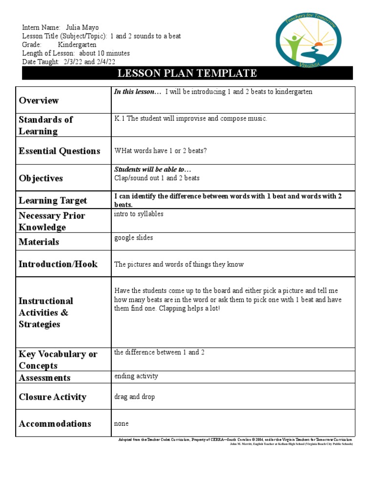 Music Lesson Plan | PDF | Lesson Plan | Curriculum