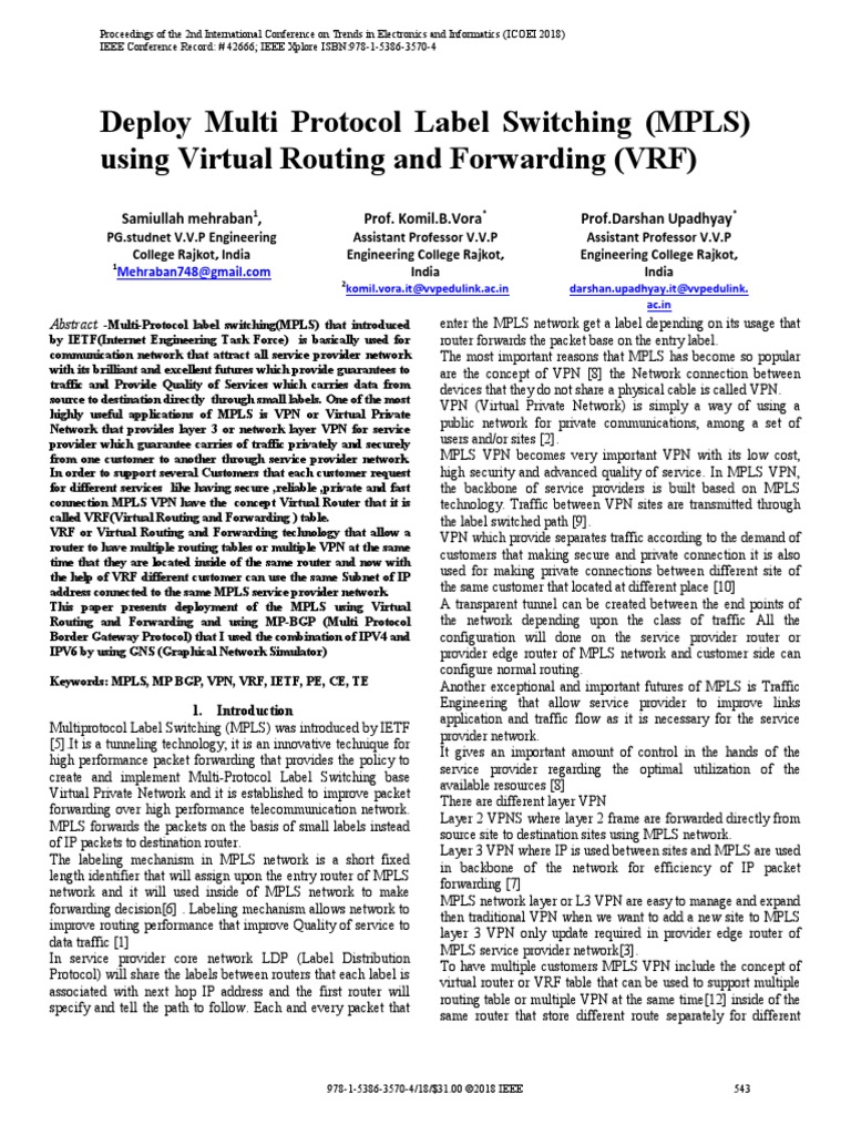 Deploy Multi Protocol Label Switching (MPLS) Using Virtual Routing and Forwarding (VRF) | PDF ...