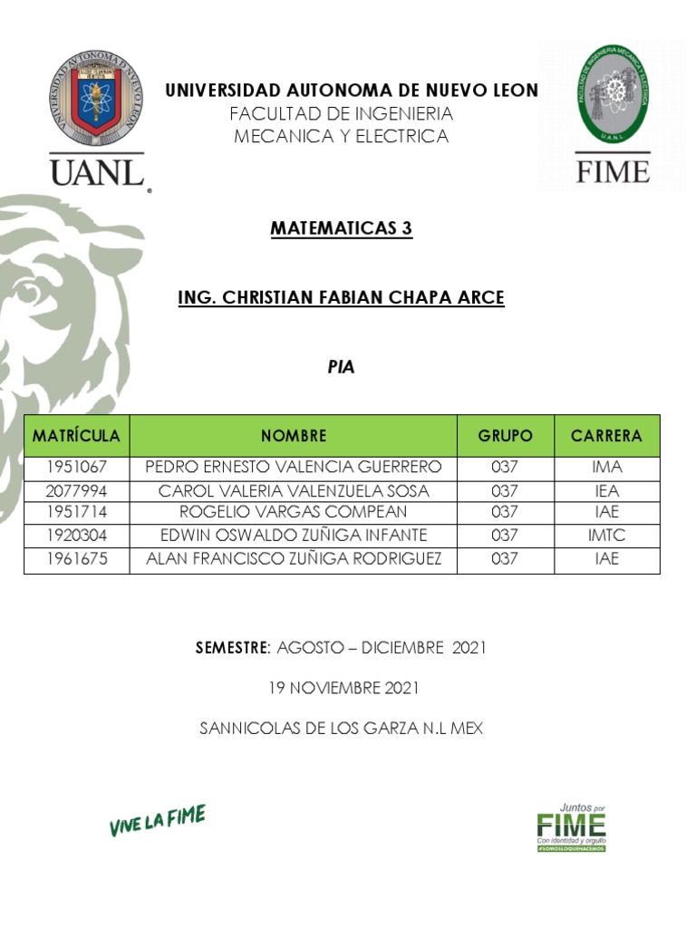 Pia Mate 3 - Equipo 13 | PDF | Ecuaciones | Análisis matemático