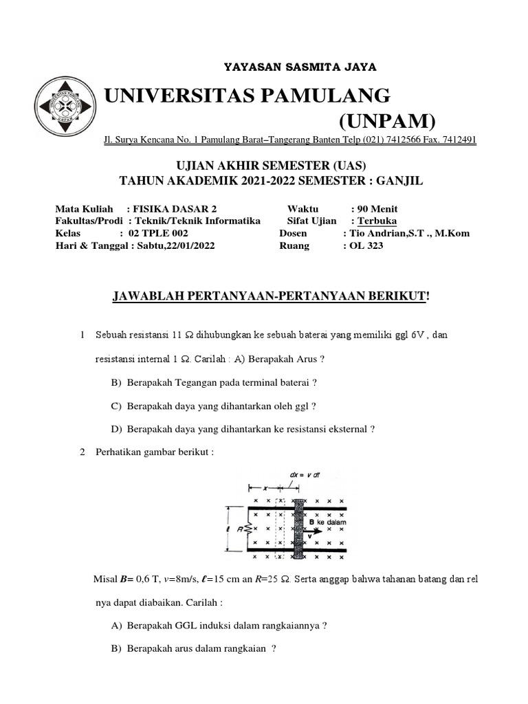 UAS - Sajida Nur Hasannah - 02TPLE002 - Fisika Dasar II | PDF