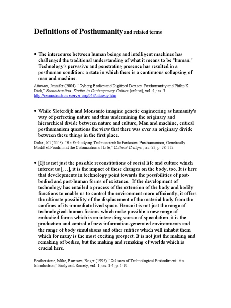 Definitions of Post Humanity | Download Free PDF | Transhumanism ...