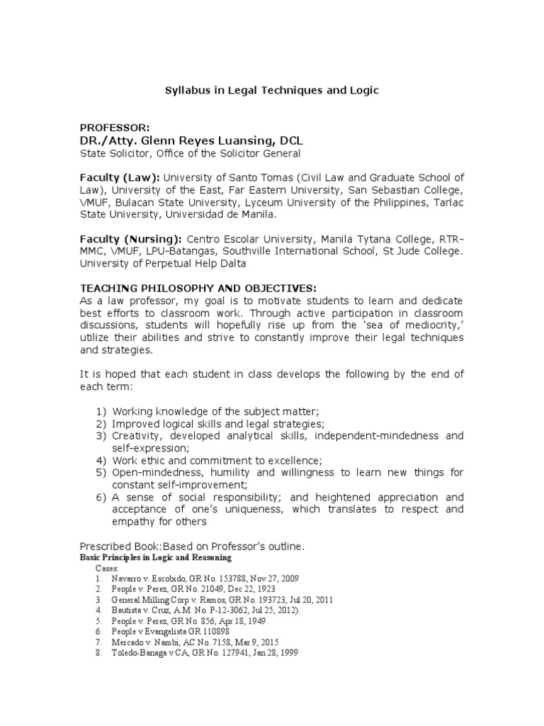 Legal Techniques and Logic Syllabus | PDF | Argument | Fallacy