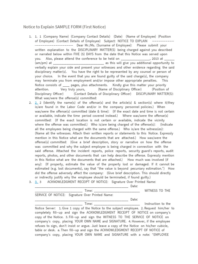 Notice To Explain Sample Format | PDF | Government | Employment