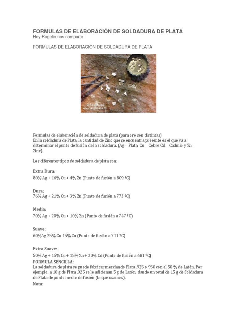 Formulas De Elaboración De Soldadura De Plata Descargar Gratis Pdf