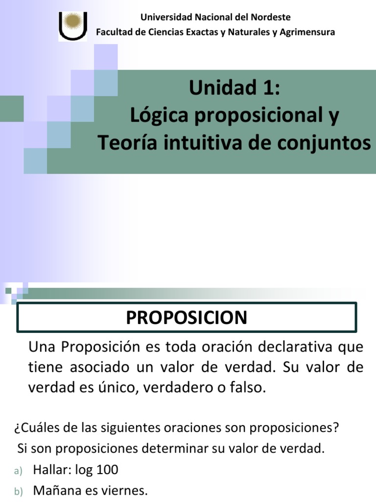 Lógica proposicional y Teoría intuitiva de conjuntos | PDF | Proposición | Conjunto (Matemáticas)