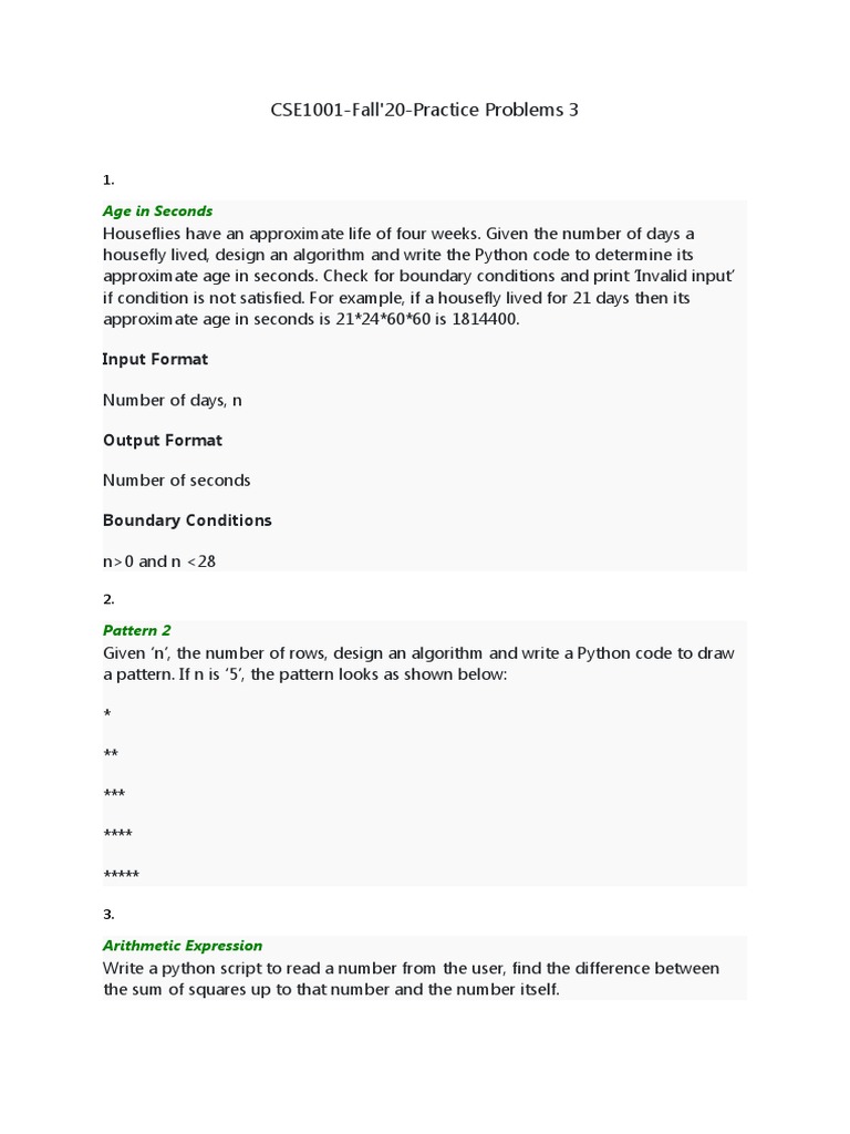 CSE1001-Fall'20-Practice Problems 3 | PDF | Career & Growth | Computers