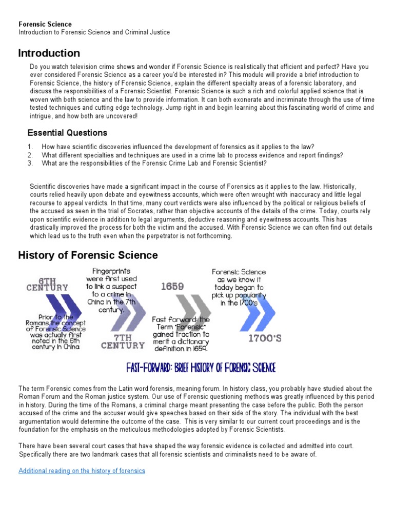 Introduction to Forensic Science | PDF | Forensic Science | Expert Witness