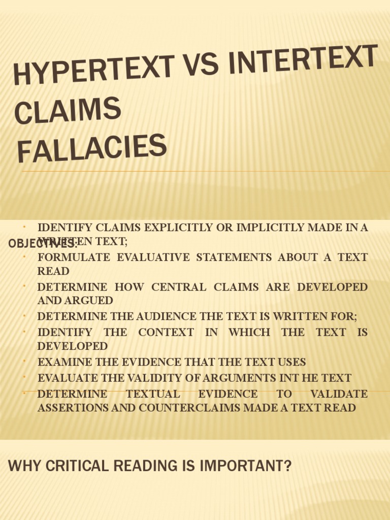 Hypertext Vs Intertext Claims Fallacies | PDF | Fallacy | Argument