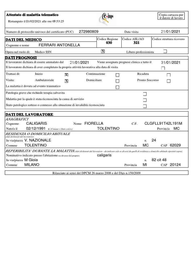 Attestato Malattia Telematico Inps | PDF