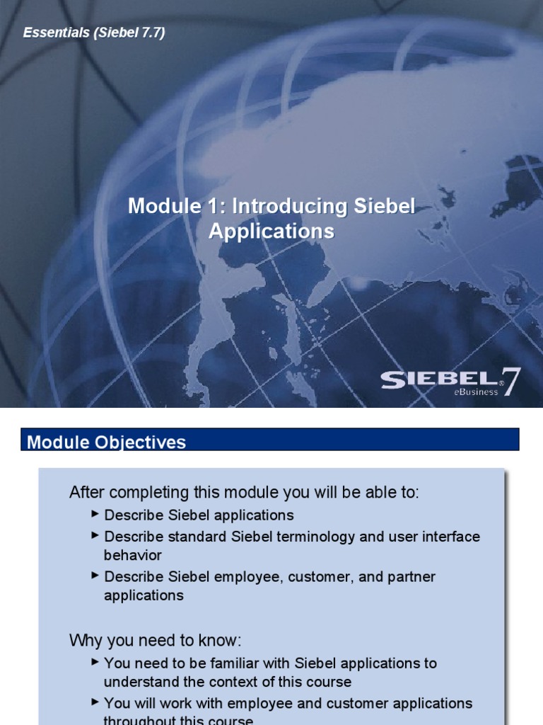 01ESS - Introducing Siebel Applications | PDF | Customer Relationship Management | Application ...