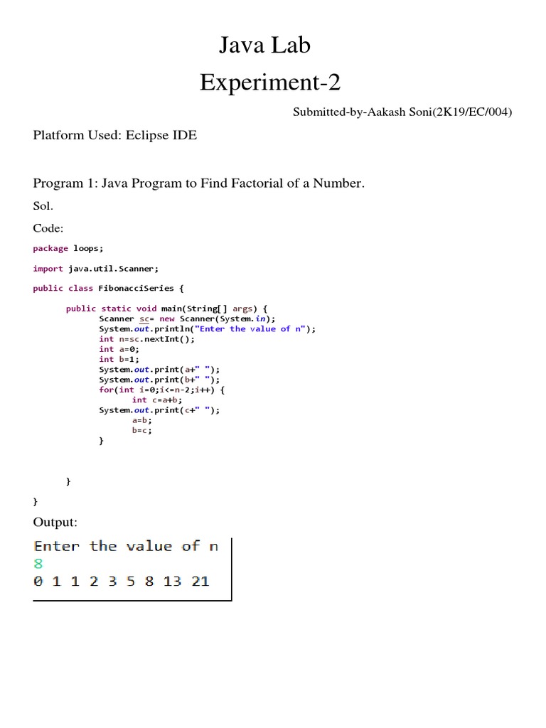 Java Lab Experiment 2 Platform Used Eclipse Ide Download Free Pdf Computer Engineering