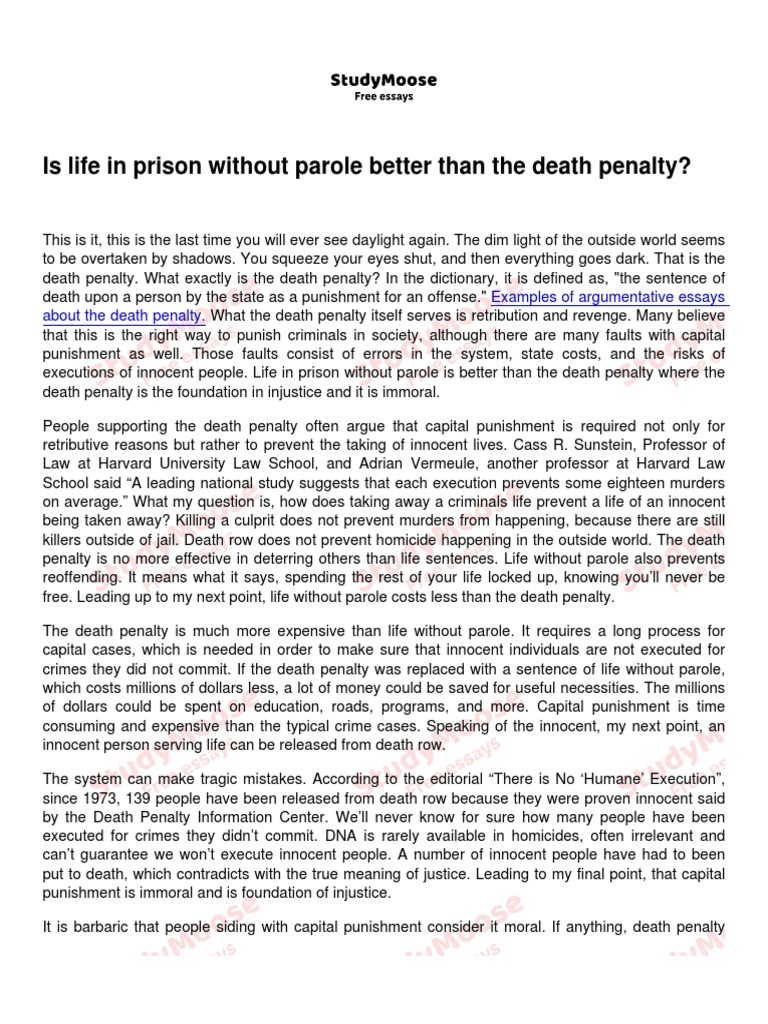 Is Life in Prison Without Parole Better Than The Death Penalty? | PDF ...