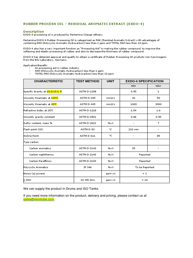 Rubber Process Oil - Residual Aromatic Extract (Exdo-4) Description ...