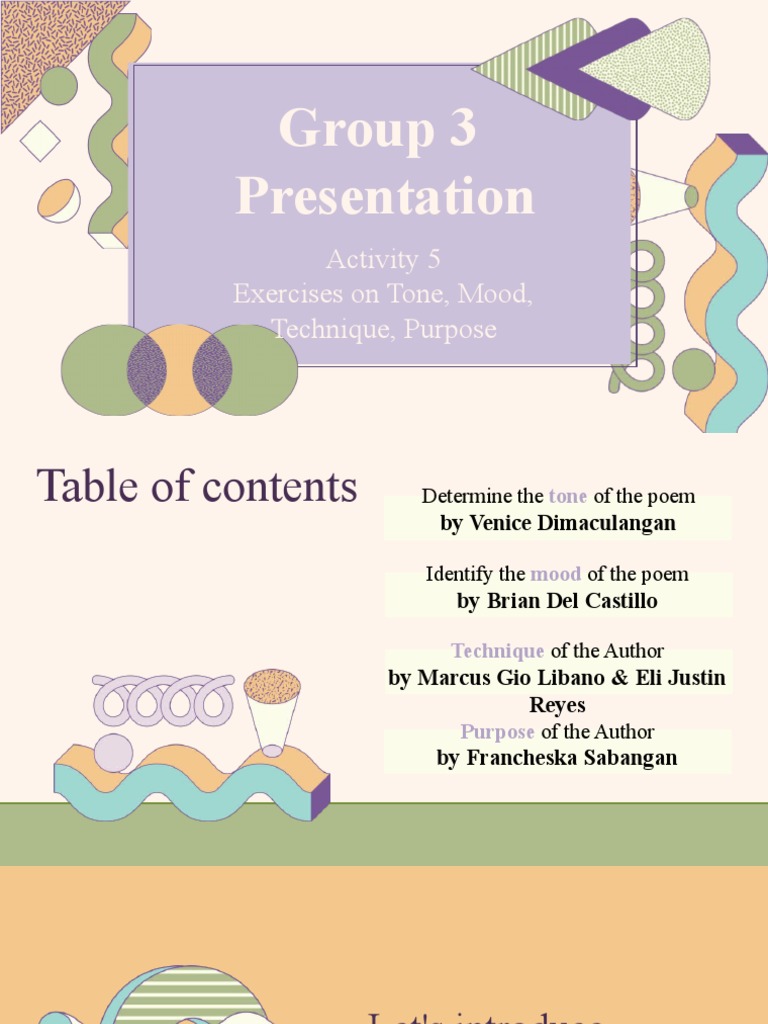 Group 3 Presentation: Activity 5 Exercises On Tone, Mood, Technique, Purpose | PDF | Language ...