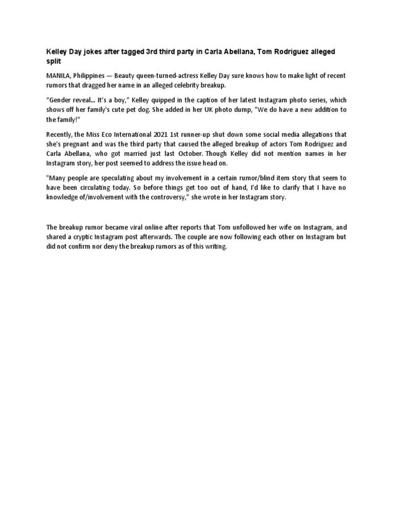 Kelley Day Jokes After Tagged 3rd Third Party in Carla Abellana | PDF