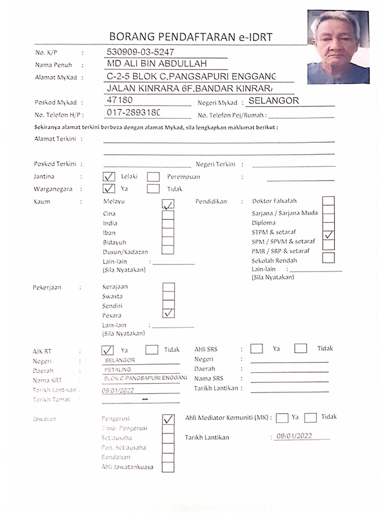 Borang Pendaftaran E-Idrt | PDF