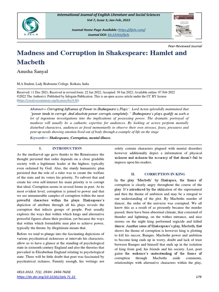 Madness and Corruption in Shakespeare: Hamlet and Macbeth | PDF ...