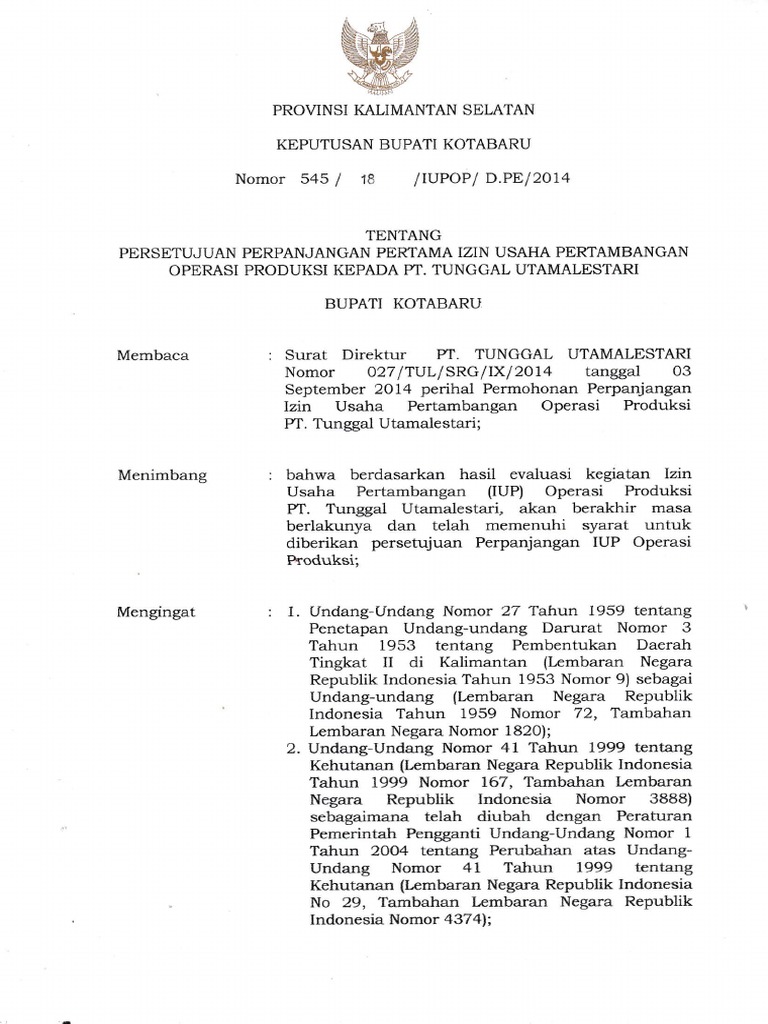 Iup Op Batubara - Pt. Tul | PDF