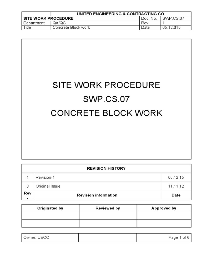 Block Work-Method Statement | PDF | Cement | Concrete