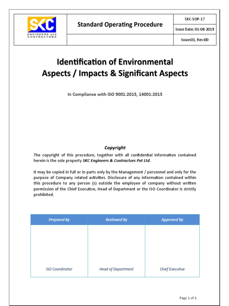 Procedure For Environmental Impacts & Aspects | PDF | International ...