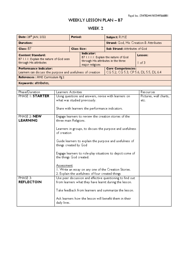 Weekly Lesson Plan - B7 Week 2 | PDF | Applied Psychology | Communication