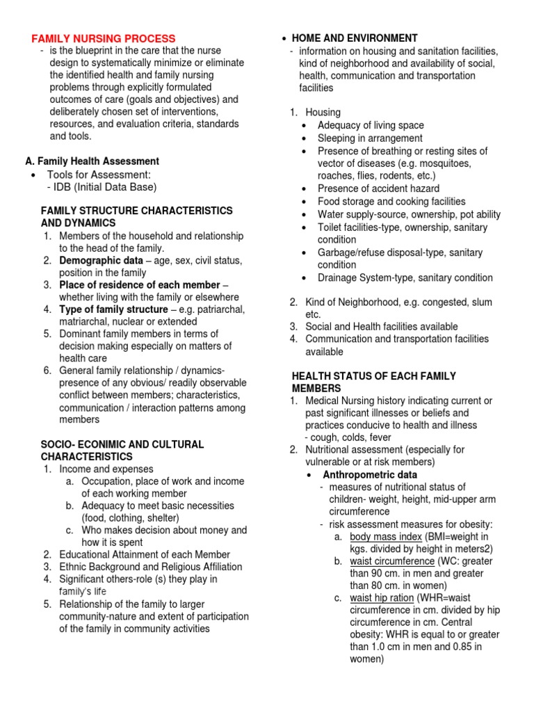 Tools For Assessment: - IDB (Initial Data Base) : Family Nursing ...