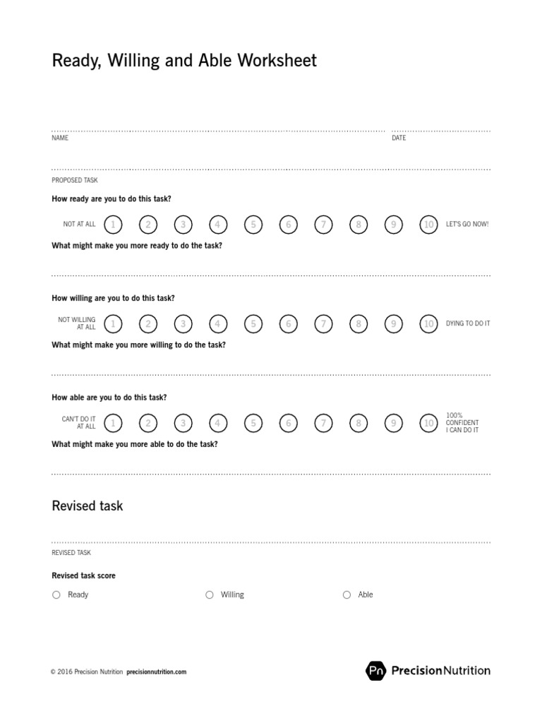 Ready, Willing and Able Worksheet: Revised Task | PDF