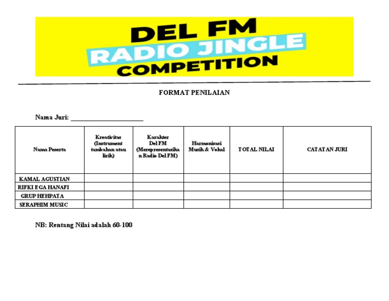 Format Penilaian Juri Lomba Jingle | PDF
