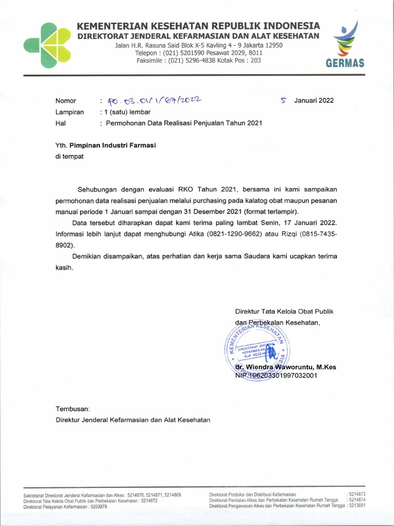 Surat Permohonan Data Realisasi Penjualan Tahun 2021 | PDF