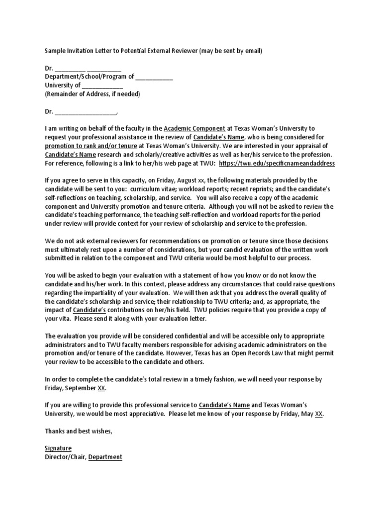 Sample External Reviewer Invitation Letter | PDF | Evaluation