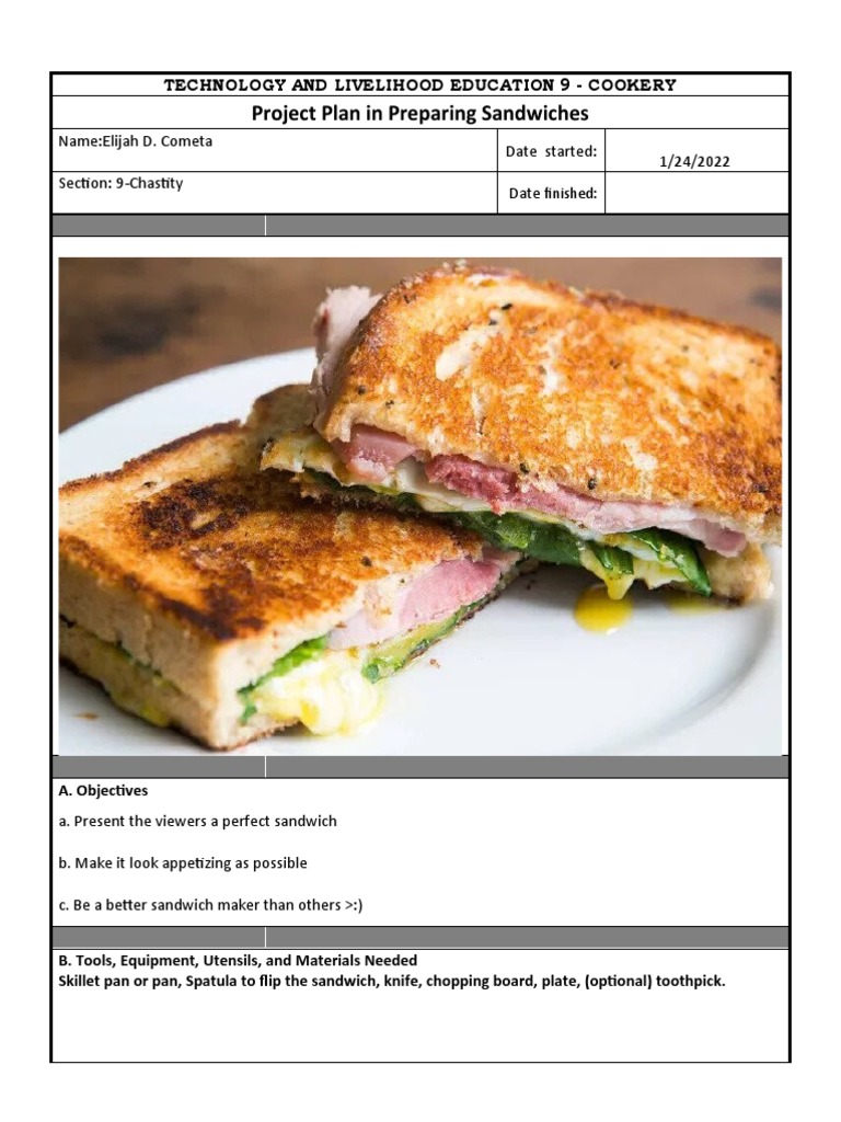 Project Plan in Preparing Sandwiches: Name:Elijah D. Cometa Date ...