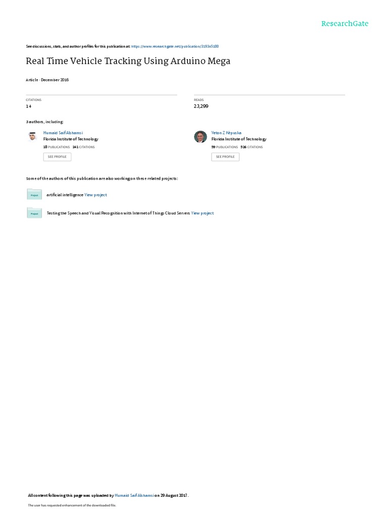 Real Time Vehicle Tracking Using Arduino Mega: December 2016 | PDF | Gsm | Global Positioning System
