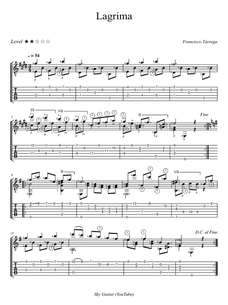 Guitar Sheet for Lagrima | PDF